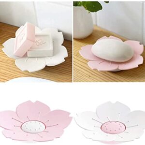 Adorable Pink Peri - 2-Pack Pink Soap Dish for bar soap Lovers | Self draining Hole Holder | Pink Floral Decor Bathroom Accessories | Zero Waste Gift (Reusable Plastic - Cherry Blossom Shape)