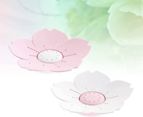 Adorable Pink Peri - 2-Pack Pink Soap Dish for bar soap Lovers | Self draining Hole Holder | Pink Floral Decor Bathroom Accessories | Zero Waste Gift (Reusable Plastic - Cherry Blossom Shape)