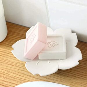 Adorable Pink Peri - 2-Pack Pink Soap Dish for bar soap Lovers | Self draining Hole Holder | Pink Floral Decor Bathroom Accessories | Zero Waste Gift (Reusable Plastic - Cherry Blossom Shape)