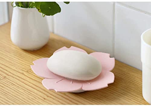 Adorable Pink Peri - 2-Pack Pink Soap Dish for bar soap Lovers | Self draining Hole Holder | Pink Floral Decor Bathroom Accessories | Zero Waste Gift (Reusable Plastic - Cherry Blossom Shape)