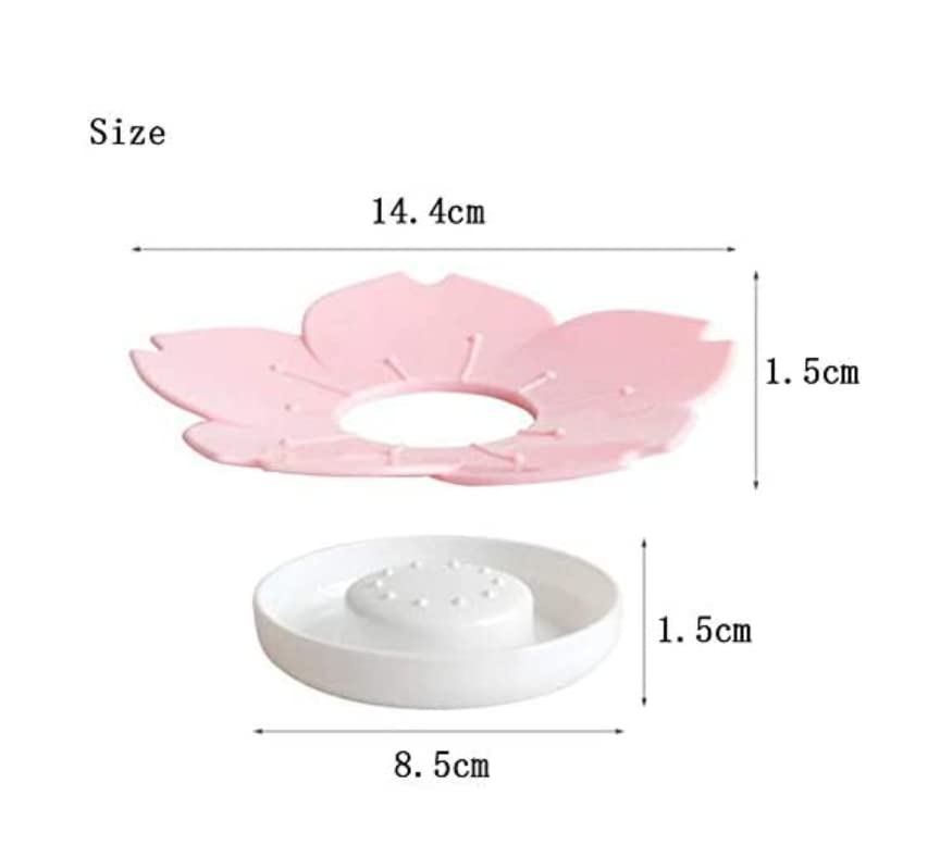 Adorable Pink Peri - 2-Pack Pink Soap Dish for bar soap Lovers | Self draining Hole Holder | Pink Floral Decor Bathroom Accessories | Zero Waste Gift (Reusable Plastic - Cherry Blossom Shape)