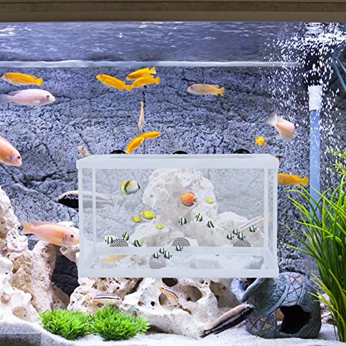 2 Pieces Fish Tank Breeder Net, Akamino Large Fish Breeder Isolation Box, Plastic Frame Hatching Box Separation Net Breeding Box with Suction Cup for Aquarium