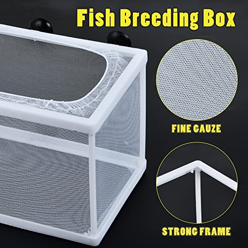 2 Pieces Fish Tank Breeder Net, Akamino Large Fish Breeder Isolation Box, Plastic Frame Hatching Box Separation Net Breeding Box with Suction Cup for Aquarium