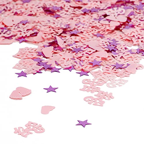 It's a Girl Table Sequins Pink Baby Footprint Star Table Confetti for Baby Shower Decorations Baby Birthday Party Supplies(1.6 oz/45 g)