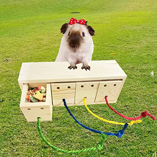 YeeBeny Wooden Small Animals Enrichment Foraging Toy, Interactive Hide Treats Puzzle Snuffle Game, for Rabbit, Hamster, Guinea Pig, Chinchilla, Bunny and Other Small Rodent Pets, Feeder Training Toys