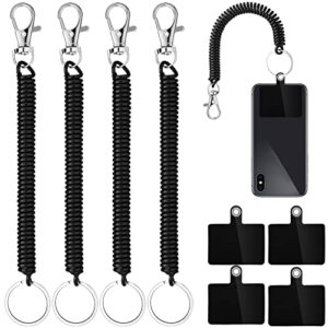 hwojjha 4 sets phone lanyard tether with patch phone tether phone strap for drop protection outdoor hiking cycling climbing (black)