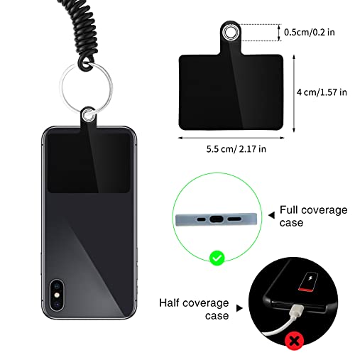 hwojjha 4 Sets Phone Lanyard Tether with Patch Phone Tether Phone Strap for Drop Protection Outdoor Hiking Cycling Climbing (Black)