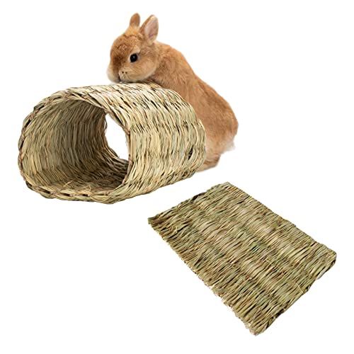 Hamiledyi Rabbit Grass Tunnel,Natural Straw Woven Mat Winter Warm Hideaway Hut for Bunny Gerbil Ferrets Chinchilla Guinea Pig