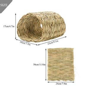 Hamiledyi Rabbit Grass Tunnel,Natural Straw Woven Mat Winter Warm Hideaway Hut for Bunny Gerbil Ferrets Chinchilla Guinea Pig