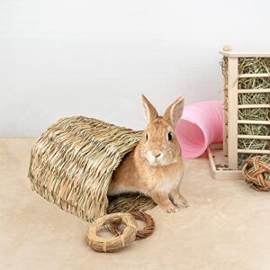 Hamiledyi Rabbit Grass Tunnel,Natural Straw Woven Mat Winter Warm Hideaway Hut for Bunny Gerbil Ferrets Chinchilla Guinea Pig