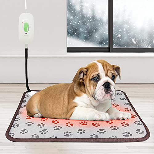 OCSOSO Heated Cat Bed Electric Heating Pad for Cats and Dogs Waterproof Warming Mat Auto-Off,18inch Pet Mat Temperature Adjustable and Constant Heating for Indoor and Outdoor Use