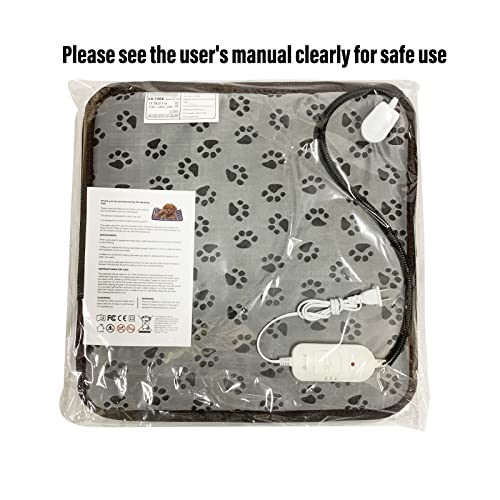 OCSOSO Heated Cat Bed Electric Heating Pad for Cats and Dogs Waterproof Warming Mat Auto-Off,18inch Pet Mat Temperature Adjustable and Constant Heating for Indoor and Outdoor Use