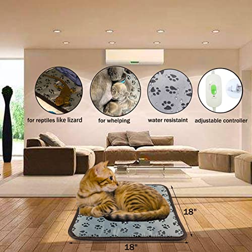 OCSOSO Heated Cat Bed Electric Heating Pad for Cats and Dogs Waterproof Warming Mat Auto-Off,18inch Pet Mat Temperature Adjustable and Constant Heating for Indoor and Outdoor Use