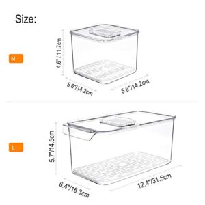 iPEGTOP Produce Saver Containers for Refrigerator, Food Fruit Vegetables storage, 3 Piece Stackable Fridge Freezer Organizer, Fresh Keeper Drawer Bin with Vented Lids & Removable Drain Tray