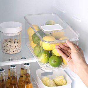 iPEGTOP Produce Saver Containers for Refrigerator, Food Fruit Vegetables storage, 3 Piece Stackable Fridge Freezer Organizer, Fresh Keeper Drawer Bin with Vented Lids & Removable Drain Tray