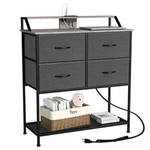 dresser for bedroom - fabric dresser tv stand with charging station, drawer dresser organizer with wood top sturdy steel frame, extra deep drawer storage tower for closet living room entryway