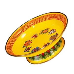 garneck buddha offering bowl retro decor buddhist buddhist fruit plate traditional chinese round serving plates vintage enamel dessert tray for altar cupcake holder enamel serving plate