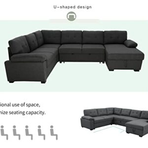 Sectional Sleeper Sofa Bed L Shaped Pull-Out Couch Bed with Storage Lounge Chair Home Office Sleeper Sofa Couch 6 Seater Sectional Couches Set, Dark Grey