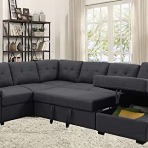 Sectional Sleeper Sofa Bed L Shaped Pull-Out Couch Bed with Storage Lounge Chair Home Office Sleeper Sofa Couch 6 Seater Sectional Couches Set, Dark Grey