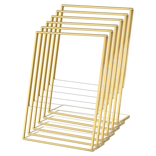 NIUBEE 6 Pack 5 x 7 Acrylic Gold Frame, Slanted Back Table Sign Holder for Wedding Table Numbers, Restaurant Signs, Photos and Art Display Visit the Store