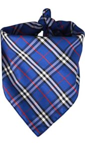 dog bandana, washable cotton triangle dog bibs scarf for dogs cats pets (blue-plaid)