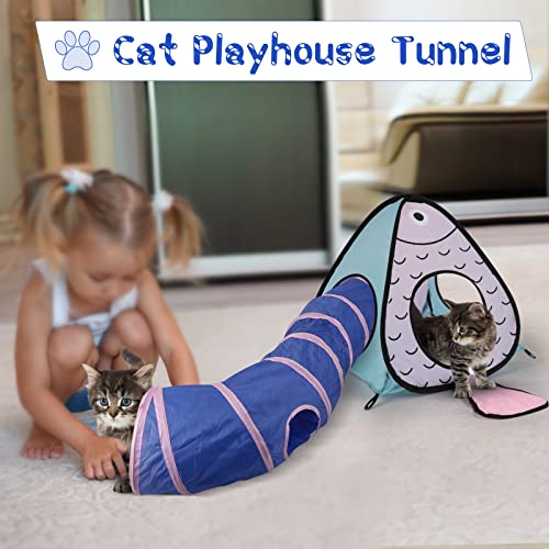 Rypet Cat Toy Tunnel and Cubes Bundle - Interactive Crinkle Collapsible Cat Tube and Foldable Cubes Playground for Kitty, Rabbit, Puppy, Ferret Hiding Hunting and Resting