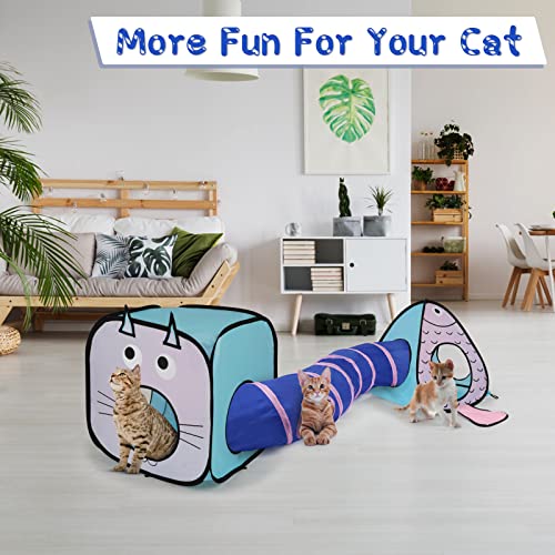 Rypet Cat Toy Tunnel and Cubes Bundle - Interactive Crinkle Collapsible Cat Tube and Foldable Cubes Playground for Kitty, Rabbit, Puppy, Ferret Hiding Hunting and Resting