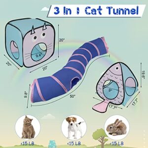 Rypet Cat Toy Tunnel and Cubes Bundle - Interactive Crinkle Collapsible Cat Tube and Foldable Cubes Playground for Kitty, Rabbit, Puppy, Ferret Hiding Hunting and Resting