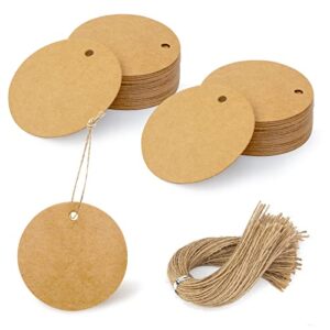 sallyfashion 160pcs round brown gift tags with string, circle kraft tags for clothing, price, gift, cupcake tags