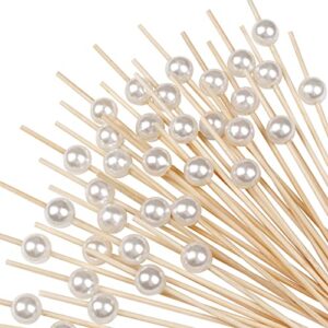 100 pcs cocktail picks for appetizers - long decorative toothpicks for party, fancy bamboo skewers sticks for food drink - white