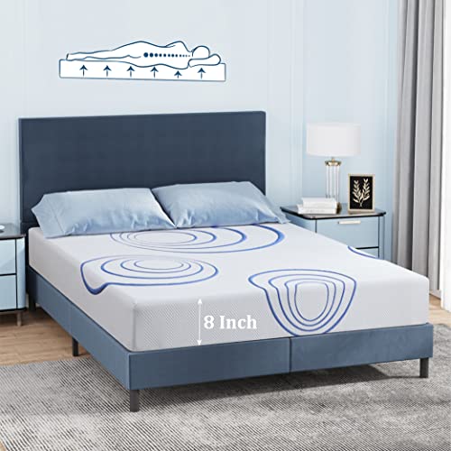 EGOHOME Twin Mattress for Kids, 8 Inch Bamboo-Charcoal Gel Cooling Memory Foam Bunk Bed Mattress in a Box, Medium Fiberglass Free Mattress Made in USA, CertiPUR-US Certified, Blue