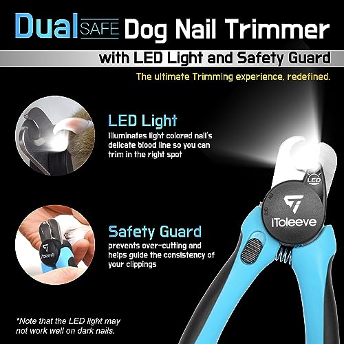 iToleeve LED Dog Nail Clipper with Light, Illuminates Cat & Dog Nails or Bloodline, Extra Sharp for Hard Claws, Dog Nail Trimmers with Quick Sensor and Safety Guard, Avoid Over-Cutting Toenail