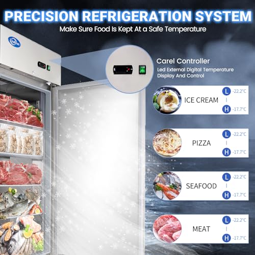 kalifon 27"W Commercial Freezer 1 Solid Door, 23 Cu.ft Reach-in Stainless Steel Freezer, Upright Fan Cooling for Restaurant, Bar, Home, Shop (Equip 4 Shelves) - kalifon Warehouse Shipments