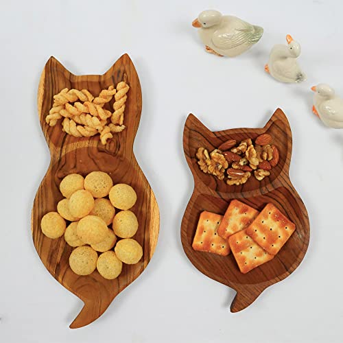 JNE Handcrafted-Solid Single Piece Teak Wood Plate/Tray/Dish/Platter (Set of 2), Multi-purpose use Decor, Candy, Serving. (CAT-Small)