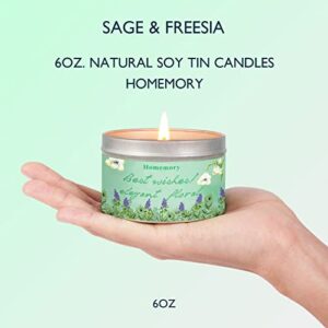 Sage & Freesia Scented Candles for Women, Aromatherapy Candles for Relaxation, Highly Scented Candles for Home, Natural Soy Candles with Essential Oils, Sage Candles for Cleansing House, 6oz