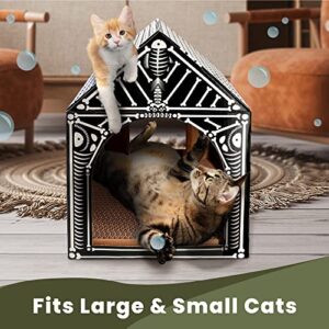 LiBa Cardboard Cat House with Scratch Pad and Catnip, Cat Bed for Indoor Cats, Cat Scratcher, Halloween Decorations Halloween Cat Toys Gifts for Cats Fish Bone