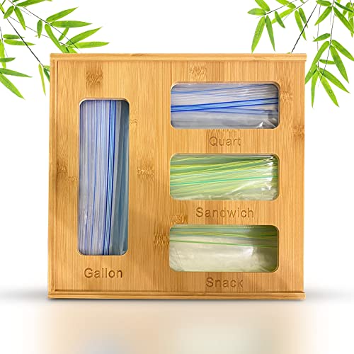 Elite Kitchen Premium High Quality 100% Real Bamboo Sandwich Bag Storage Organizer, Compatible With Gallon , Quart , Snack , & Sandwich Food Storage Bags, Holds Over 230 Plastic Baggies (EK0002)