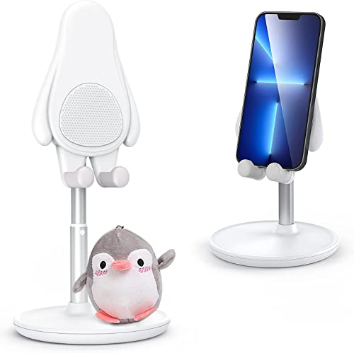 AFISEL Cute Phone Stand Angle Height Adjustable Cell Phone Stand for Desk Penguin Phone Stand Fit with Switch,Phone,ipad,Headphones Create a Lovely Atmosphere Pairing Cute Penguin Plush(White)