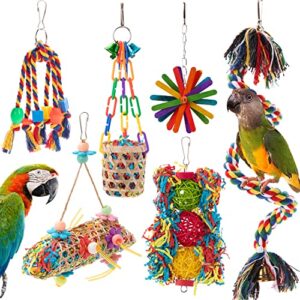 rlrich 6 pack bird colorful chewing toys parrot foraging shredder toys shred hanging foraging toys,comfy perch parrot toys for rope bungee bird toy