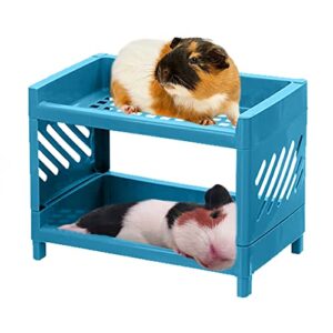 wcgfoever guinea pig bunk bed for cage, multi-level sleep bed with 2 blankets, small animals cage habitat decor, bedding for guinea pig chinchilla rat hedgehog, blue