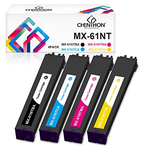 CHENPHON MX-61NT MX61NT Toner Cartridge Replacement for Sharp MX-61NTBA MX-61NTCA MX-61NTMA MX-61NTYA use in Sharp MX-2651 MX-3051 MX-3071 MX-3551 MX-3571 MX-4051 MX-4071 Printer [KCMY-4Pack]