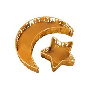 2pcs ramadan dessert tray, iron moon star shaped snack holder, eid mubarak food plate for wedding party festival table ornament