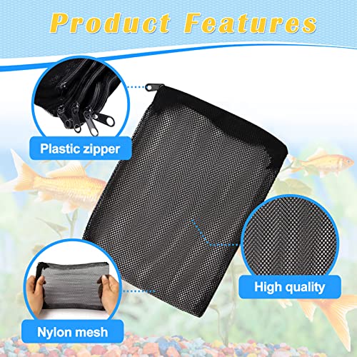 Yzzsjc 20pcs Aquarium Filter Media Bags High Flow Fish Tank Mesh Filter Bags 8x6inch Coarse Mesh Bags Reusable Filter Bags with Plastic Zipper for Biospheres,Ceramic Rings(Black)