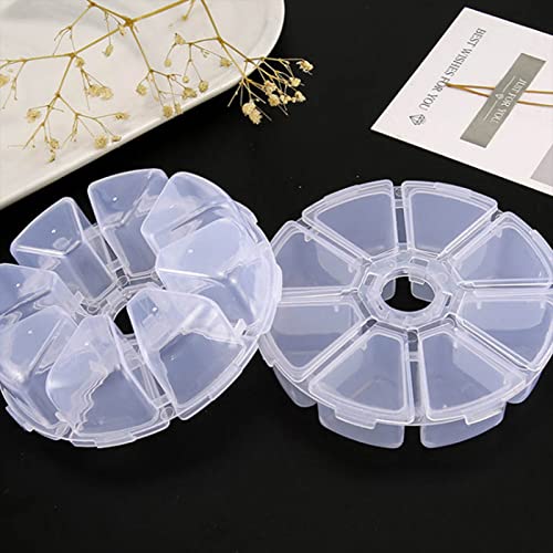 WOPODI 4 Pieces Round 8 Compartments Divider Storage Box, Clear Plastic Organizer Container Separate Cover Compartment Boxes for Jewelry Beads Earring Fishing Hook Box Pill Case Sticker Storage