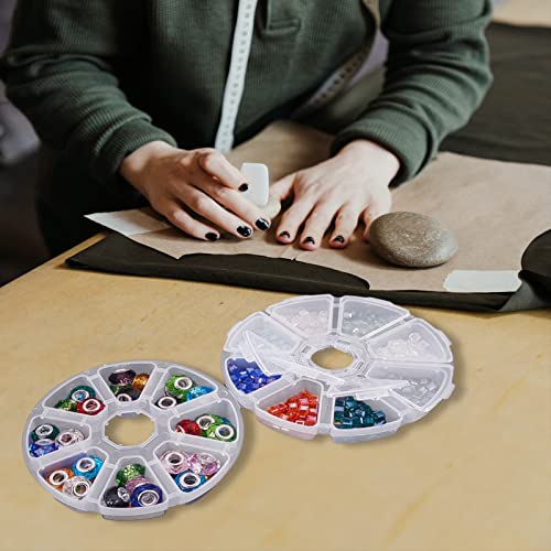 WOPODI 4 Pieces Round 8 Compartments Divider Storage Box, Clear Plastic Organizer Container Separate Cover Compartment Boxes for Jewelry Beads Earring Fishing Hook Box Pill Case Sticker Storage