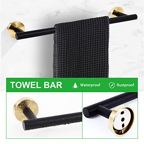 7PCS Bathroom Hardware Set 304 Stainless Steel Bathroom Hardware Set, 16IN Hand Towel Bar Towel Rack Set Wall Mounted, Black Gold Bath Hardware Set 4 Robe Towel Hooks+Toilet Paper Holder+Towel Ring