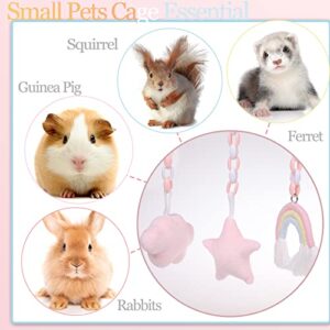 ROZKITCH 4PCs Guinea Pig Hamster Hanging Toy, Pink Small Animal Case Accessories Kits, Pet Cage Pendant, Photo Props for Pet Rat,Ferret, Guinea Pig, Squirrel, Rabbits, Mice and Gerbil Rainbow