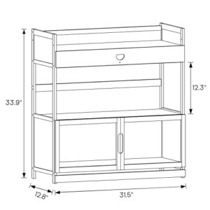 MoNiBloom Bamboo Kitchen Sideboard Shelf Organizer Storage Cabinet with Acrylic Doors and a Drawer Shelf Organizer for Pots and Pans Microwave Oven, Brown