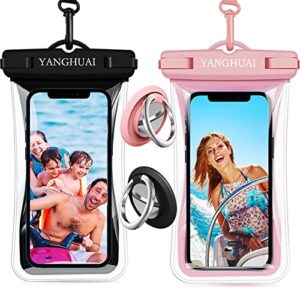 yanghuai waterproof phone pouch floating, universal ipx8 waterproof phone case underwater dry bag for iphone 13 pro max/12/11/se/xs/xr/8 galaxy up to 7.87", for beach/kayaking/swimming (2 pack)