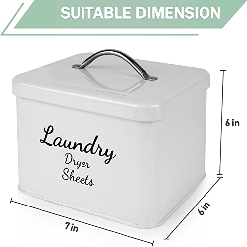 Creproly Dryer Sheet Holder Dispenser Farmhouse Metal Dryer Sheet Container with Lid for Laundry Room Decor and Space Saving Laundry Room Organization and Storage (White)